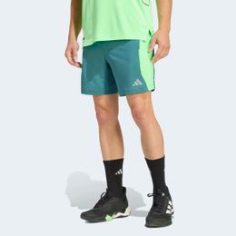 Shorts adidas Performance "TECH APP SHORT", Herren, Gr. XL, L&auml;nge 7, preloved teal, lime burst, innenbeinl&auml;nge ca. 18 cm, Obermaterial: 100% Polyester, Hosen Shorts, f&uuml;r Fitnessstudio und Joggen, leichtes und atmungsaktives Material