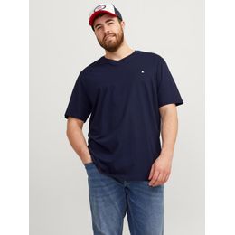 Jack & Jones PlusSize T-Shirt "JJEPAULOS TEE SS CREW NECK NOOS PLS", Herren, Gr. 5XL, blau (navy blazer), Jersey, Obermaterial: 100% Baumwolle, JACK & JONES PLUSSIZE, unifarben, Basic, regular fit normal, Rundhals, gerader Abschluss, Shirts T-Shirt, mit Logo Stickerei