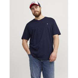 Jack & Jones PlusSize T-Shirt "JJEPAULOS TEE SS CREW NECK NOOS PLS", Herren, Gr. 3XL, blau (navy blazer), Jersey, Obermaterial: 100% Baumwolle, JACK & JONES PLUSSIZE, unifarben, Basic, regular fit normal, Rundhals, gerader Abschluss, Shirts T-Shirt, mit Logo Stickerei