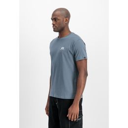 Rundhalsshirt Alpha Industries "BASIC T SMALL LOGO", Herren, Gr. 3XL, blau (denim blau), Single Jersey, Obermaterial: 100% Baumwolle, bedruckt, schmal normal, Rundhals, eingesetzt gerader Abschluss, Shirts Rundhalsshirt, Baumwolle, regular fit
