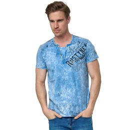 T-Shirt Rusty Neal, Damen, Gr. L, blau, 100% Baumwolle, bedruckt, normal, Rundhals, Shirts T-Shirt, im coolen Used-Look-Design