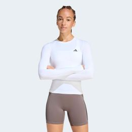Funktionsshirt adidas Performance "POWER ESSENTIALS WORKOUT CONTOUR LONGSLEEVE", Damen, Gr. L, wei&szlig;, Obermaterial: 88% Polyamid, 12% Elasthan, Rundhals, Shirts Funktionsshirt