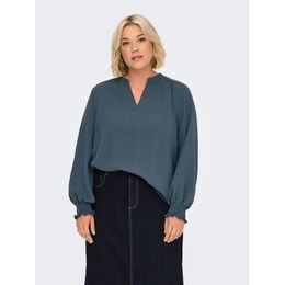 Shirtbluse Only CARMAKOMA "CARMETTA LIFE V-NECK TOP WVN NOOS", Damen, Gr. 52, blau (ombre blau), Web, Obermaterial: 100% Polyester, unifarben, regular fit normal, V-Ausschnitt, B&uuml;ndchen, Blusen, Kunstfaser, regular fit