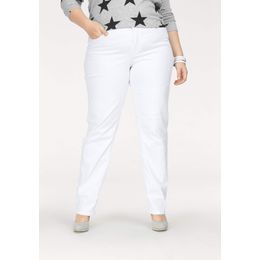 Bequeme Jeans MAC "Stella", Damen, Gr. 34, L&auml;nge 32, wei&szlig;, Denim/Jeans, Obermaterial: 91% Baumwolle, 7% Elastomultiester, 2% Elasthan, unifarben, comfort fit kn&ouml;chellang, Jeans, Gerader Beinverlauf