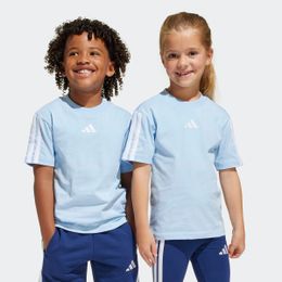 T-Shirt adidas Sportswear "ESSENTIALS KIDS", M&auml;dchen, Gr. 110, blau (glow blau, wei&szlig;), Obermaterial: 100% Baumwolle, Rundhals, Shirts T-Shirt, sportlicher Stil, Kurzarm, ohne Verschluss, Rundhalsausschnitt
