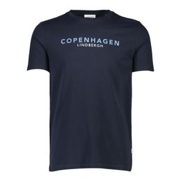 T-Shirt LINDBERGH, Herren, Gr. M, blau (navy 424), Single Jersey, Obermaterial: 100% Baumwolle, unifarben, relaxed fit normal, Rundhals, Shirts T-Shirt, mit Logo und Rundhalsausschnitt