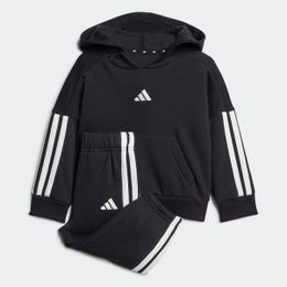 Trainingsanzug adidas Sportswear "I 3S FL HD JOG", M&auml;dchen, Gr. 92, schwarz-wei&szlig; (schwarz, wei&szlig;), Obermaterial: 70% Baumwolle, 30% Polyester, Sportanz&uuml;ge Trainingsanzug