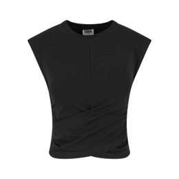 T-Shirt Urban Classics "Urban Classics Ladies Cropped Wrapped Top", Damen, Gr. L, schwarz, 95% Baumwolle, 5% Elasthan, unifarben, slim fit, Rundhals, Shirts T-Shirt