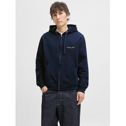 Jack & Jones Kapuzensweatshirt JACK & JONES "JORNORREBRO EMB SWEAT ZIP HOOD NOOS", Herren, Gr. M, ocean cavern, angeraute Sweatware, Obermaterial: 89% Baumwolle, 11% Polyester, bedruckt, relaxed fit normal, Rundhals, Rippb&uuml;ndchen, Sweatshirts, mit Stickerei