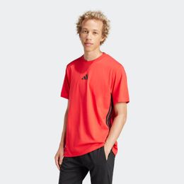 T-Shirt adidas Sportswear "ESSENTIALS 3-STREIFEN SINGLE JERSEY", Herren, Gr. M, rot (pure ruby, schwarz), Obermaterial: 100% Baumwolle, normal, Rundhals, Shirts T-Shirt, mit Rundhalsausschnitt, aus Baumwolle, weiches Single Jersey