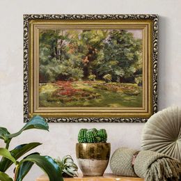 Bilderwelten Bild mit Barockrahmen Antik Natur modern Barock gr&uuml;n - Max Liebermann - Blumenterrasse im Wannseegarten - Landschaft Wohnzimmer Schlafzimmer