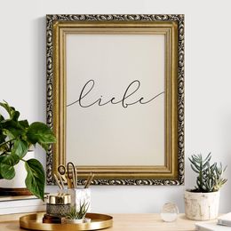 Bilderwelten Leinwandbild mit Barockrahmen Liebe Kalligraphie in Creme