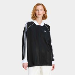 Langarmshirt adidas originals "3S JAQUARD LS", Damen, Gr. XL, schwarz, Obermaterial: 100% Polyester, V-Ausschnitt, Shirts Langarmshirt
