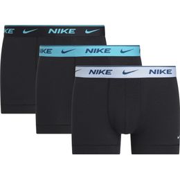 Trunk NIKE UNDERWEAR "TRUNK 3PK", Herren, Gr. L, 3 Stk., schwarz (blk light amry blau, dty cts, blk wb), Jersey, Obermaterial: 95% Baumwolle, 3% sonstige Fasern, 2% Elasthan, kontrastfarbene Details, unifarben, k&ouml;rpernah, Unterhosen, mit farbigem NIKE Logo-Elastikbund