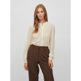 Blusenshirt Vila "VICHIKKA LACE L/S SHIRT- NOOS", Damen, Gr. XXL, beige (birch), Jersey, Obermaterial: 95% Polyamid, 5% Elasthan, unifarben, h&uuml;ftbedeckend, Rundhals, Shirts Blusenshirt
