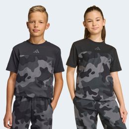 T-Shirt adidas Sportswear "SEASONAL ESSENTIALS CAMO BAUMWOLL- KIDS", M&auml;dchen, Gr. 152, schwarz, carbon, Obermaterial: 100% Baumwolle, normal, Rundhals, Shirts T-Shirt