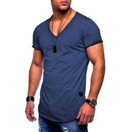 T-Shirt behype "NUKE", Herren, Gr. L, blau, 100% Baumwolle, unifarben, V-Ausschnitt, Shirts T-Shirt, mit V-Ausschnitt
