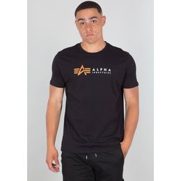 Kurzarmshirt Alpha Industries "Alpha Label T", Herren, Gr. L, schwarz, Single Jersey, Obermaterial: 100% Baumwolle, bedruckt, regular fit normal, Rundhals, Shirts