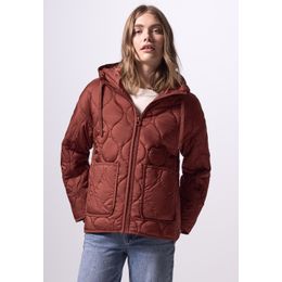 Steppjacke STREET ONE STUDIO, Damen, Gr. 44, rot (cherry braun), Stoff, Obermaterial, Futter und F&uuml;llung: 100% Polyester, gemustert, oversize normal, ohne Ausschnitt, B&uuml;ndchen, Jacken Steppjacke, mit Kapuze