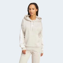 Kapuzensweatshirt adidas Sportswear "ESSENTIALS 3-STREIFEN FLEECE HOODIE", Damen, Gr. XS, wonder alumina, wei&szlig;, Obermaterial: 55% Baumwolle, 36% Polyester, 9% Viskose, normal, Rundhals, angesetztes B&uuml;ndchen, Sweatshirts