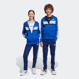 Trainingsanzug adidas Sportswear "SEASONAL ESSENTIALS TIBERIO 3-STREIFEN KIDS", Jungen, Gr. 176, blau (royal blau, wei&szlig;, glow blau), Obermaterial: 70% Baumwolle, 30% Polyester, Sportanz&uuml;ge Trainingsanzug
