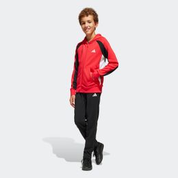 Trainingsanzug adidas Sportswear "SEASONAL ESSENTIALS COLORBLOCK KIDS", Jungen, Gr. 152, wei&szlig; (pure ruby, schwarz, wei&szlig;), Obermaterial: 55% Baumwolle, 36% Polyester, 9% Viskose, Sportanz&uuml;ge Trainingsanzug