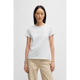 T-Shirt BOSS Orange "Esogo_MA_crystal Premium Damenmode", Damen, Gr. XS (34), wei&szlig; (wei&szlig; 100), Single Jersey, Obermaterial: 100% Baumwolle, unifarben, figurbetont, Rundhals, eingesetzt eingefasste Kante, Shirts T-Shirt, mit glitzer Logoschriftzug
