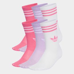 Sportsocken adidas originals "3-STREIFEN KIDS CREW 6 PARA", M&auml;dchen, Gr. 22-24, wei&szlig;, pink fusion, powder plum meliert, Obermaterial: 60% Baumwolle, 27% Polyester, 8% Polyamid, 5% Elasthan, Socken Sportsocken