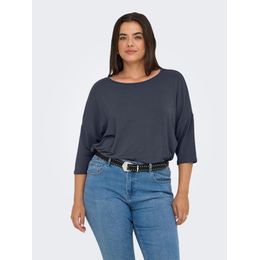 3/4-Arm-Shirt Only CARMAKOMA "CARLAMOUR 3/4 TOP JRS NOOS", Damen, Gr. M, blau (india ink), Single Jersey, Obermaterial: 65% Polyester, 30% Viskose, 5% Elasthan, unifarben, regular fit normal, Rundhals, Shirts 3/4-Arm-Shirt, Materialmix, loose fit