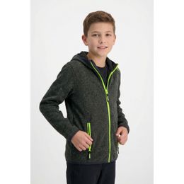 Strickfleecejacke CMP "KID JACKET FIX HOOD", Jungen, Gr. 128, pine lighter, Strick, Obermaterial: 100% Polyester, hoch geschlossener Ausschnitt, eingefasste Kante, Jacken, sportlicher Stil, w&auml;rmendes und atmungsaktives Material