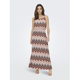 Maxikleid Only "ONLWINNER S/L MAXI DRESS NOOS PTM", Damen, Gr. 36S, N-Gr, bunt (cloud dancer aop:arabian zigzag), Web, Obermaterial: 97% Polyester, 3% Elasthan, bedruckt, gemustert, regular fit lang, Rundhals, Kleider Maxikleid, Materialmix, regular fit
