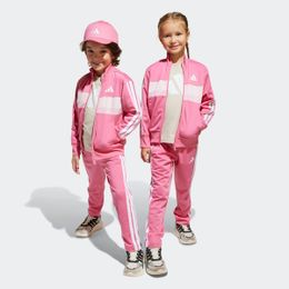 Trainingsanzug adidas Sportswear "SEASONAL ESSENTIALS TIBERIO 3-STREIFEN TRICOT KIDS", Jungen, Gr. 128, rosa (pink fusion, wei&szlig;, clear pink), Obermaterial: 100% Polyester, Sportanz&uuml;ge Trainingsanzug
