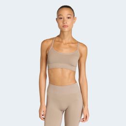 Damen Sport-BH "WORKOUT ESSENTIALS KNIT LIGHT SUPPORT PADDED BH", adidas Performance, Gr. Mchalky braun, Obermaterial: 74% Polyamid, 19% Polyester,