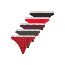 String "5 PACK THONG (LOW-RISE)", Damen, Gr. XL (42), 5 Stk., blotched plaid, adreniline rush, blac, Jersey, Obermaterial: 90% Baumwolle, 10% Elasthan, Calvin Klein Underwear, k&ouml;rpernah, Unterhosen String, mit Logobund