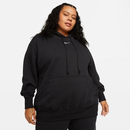 Kapuzensweatshirt Nike Sportswear "W NSW PHNX FLC OS PO HOODIE PL", Damen, Gr. 1X, schwarz, sail, Obermaterial: 80% Baumwolle, 20% Polyester, Sweatshirts, Oversize Passform