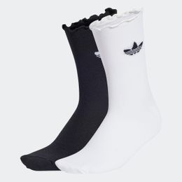 Sportsocken adidas originals "RUFFLE, 2 PAAR", Damen, Gr. L (43/45), wei&szlig;, schwarz, Obermaterial: 91% Polyamid, 5% Elasthan, 4% sonstige Fasern, Socken Sportsocken, f&uuml;r Erwachsene, mit R&uuml;schendetails hinten und am B&uuml;ndchen
