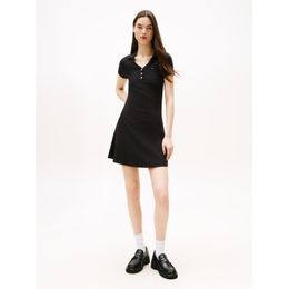 Polokleid Tommy Jeans "TJW F&F RIB POLO DRESS EXT", Damen, Gr. XXL (44), N-Gr, schwarz, Jersey, Obermaterial: 95% Baumwolle, 5% Elasthan, unifarben, figurbetont, Kleider