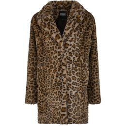 Winterjacke Urban Classics "Urban Classics Ladies Oversized Faux Fur Leo Coat", Damen, Gr. S, leo, 100% Polyester, oversize, amerikanischer Ausschnitt, Jacken Winterjacke