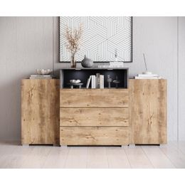Sideboard Home Affaire "URBAN III", matera anthrazit, kastatnien breslau, B/H/T: 150cm x 80,7cm x 39cm, 3 Stk., 2 Stk., Sideboards, Sideboard, Moderne Kommode mit 3 Schubladen und 4 F&auml;chern, Breite 150 cm