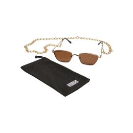 Sonnenbrille Urban Classics "Urban Classics Unisex Sunglasses Kalymnos With Chain", Damen, gold, braun, Sonnenbrillen Sonnenbrille