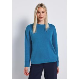 Strickpullover Street One, Damen, Gr. 44, polaris blau, Web, 60% Baumwolle, 40% Polyacryl, unifarben, normal normal, Rundhals, Strickb&uuml;ndchen, Pullover Strickpullover, mit Rundhalsausschnitt