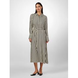 Hemdblusenkleid Y.A.S "YASKAYA LS LONG SHIRT DRESS S. NOOS", Damen, Gr. 40, N-Gr, birch stripes:schwarz stripe, Web, Obermaterial: 85% Viskose, 15% Nylon, gestreift, regular fit kn&ouml;chellang, Kleider, Sommerkleid