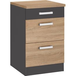 Unterschrank KOCHSTATION "KS-Gera", grau (eiche, anthrazit), B:50cm H:85cm T:60cm, Holzwerkstoff, Schr&auml;nke, Unterschrank, Breite 50 cm
