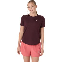 T-Shirt asics "ROAD SS TOP", Damen, Gr. XL, schwarz currant, Obermaterial: 94% Polyester, 6% Elasthan, Rundhals, Shirts T-Shirt