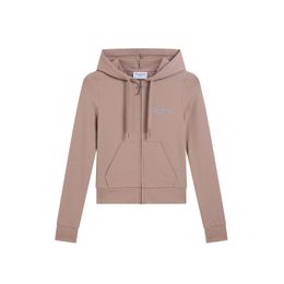 Kapuzennickijacke Juicy Couture "OOLA DIAMANTE JERSEY HOODIE. Damen", Damen, Gr. M, fungi, Jersey, 40% Baumwolle, 40% Modal, 20% Polyester, slim fit taillenlang, Jacken, Trainingsjacke Damen, Sweatjacke mit Kapuze, Jersey, mit Glitzer, Sale
