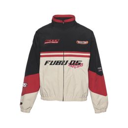 Trainingsjacke Fubu "Fubu Herren FM233-003-2 Fubu Corporate Track Jacket", Herren, Gr. XL, creme, schwarz, rot, 70% Polyester, 30% Wolle, mehrfarbig, relaxed fit, amerikanischer Ausschnitt, Jacken Trainingsjacke