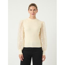 Rundhalspullover Y.A.S "YASDOTME LS KNIT PULLOVER S. NOOS", Damen, Gr. L, beige (birch), Rippstrick, Obermaterial: 52% Viskose, 26% Polyester, 22% Nylon, unifarben, regular fit normal, hoch geschlossener Ausschnitt, Rippb&uuml;ndchen, Pullover Rundhalspullover