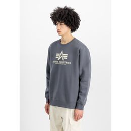 Sweatshirt Alpha Industries "Basic Sweater", Herren, Gr. 3XL, grau (grauschwarz), angeraute Sweatware, Obermaterial: 80% Baumwolle, 20% Polyester, bedruckt, normal normal, Rundhals, Rippb&uuml;ndchen, Sweatshirts Sweatshirt, Baumwollmischung, regular fit