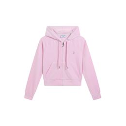 Kapuzennickijacke Juicy Couture "MADISON COL OUT HOODIE Damen", Damen, Gr. L, cherry blossom, 95% Polyester, 5% Elasthan, slim fit, Jacken, Trainingsjacke Damen, Sweatjacke mit Kapuze, Velour, mit Glitzer, Sale