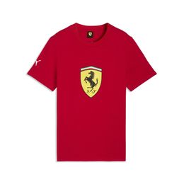 T-Shirt Puma "Scuderia Ferrari Coloured Shield T-Shirt Jugendliche", Jungen, Gr. 128, rosso corsa rot, Obermaterial: 100% Baumwolle. Rippe: 25% Polyester, 75% Baumwolle, clean, regular fit, Rundhals, Shirts T-Shirt